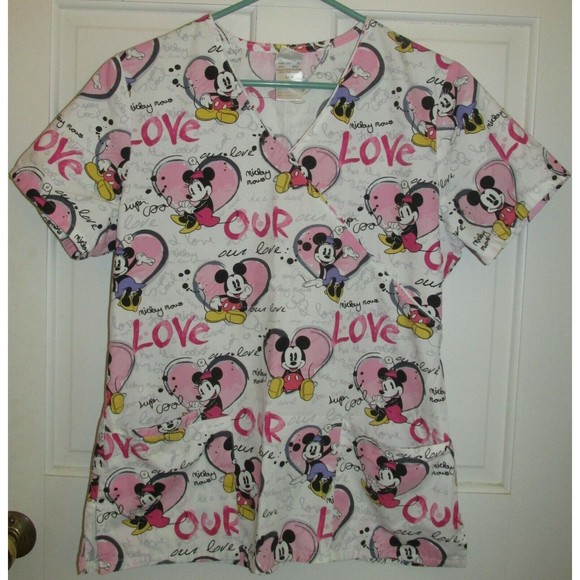 Disney | Tops | Disney Mickey Minnie Mouse Hearts Multicolor Medical ...